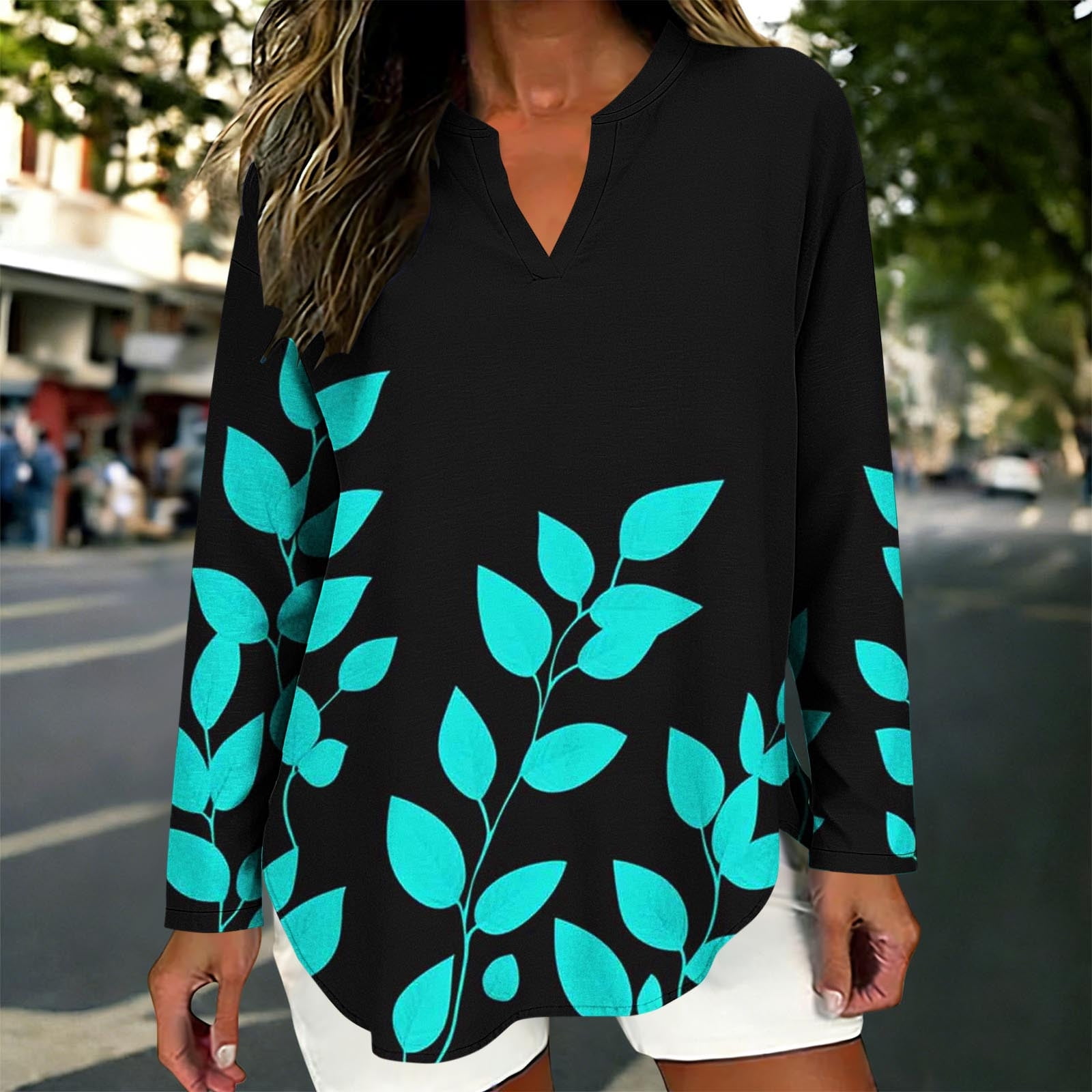 Dianli Casual Women's V-Neck Linen-Look Blouse With Long Roll-Up ...