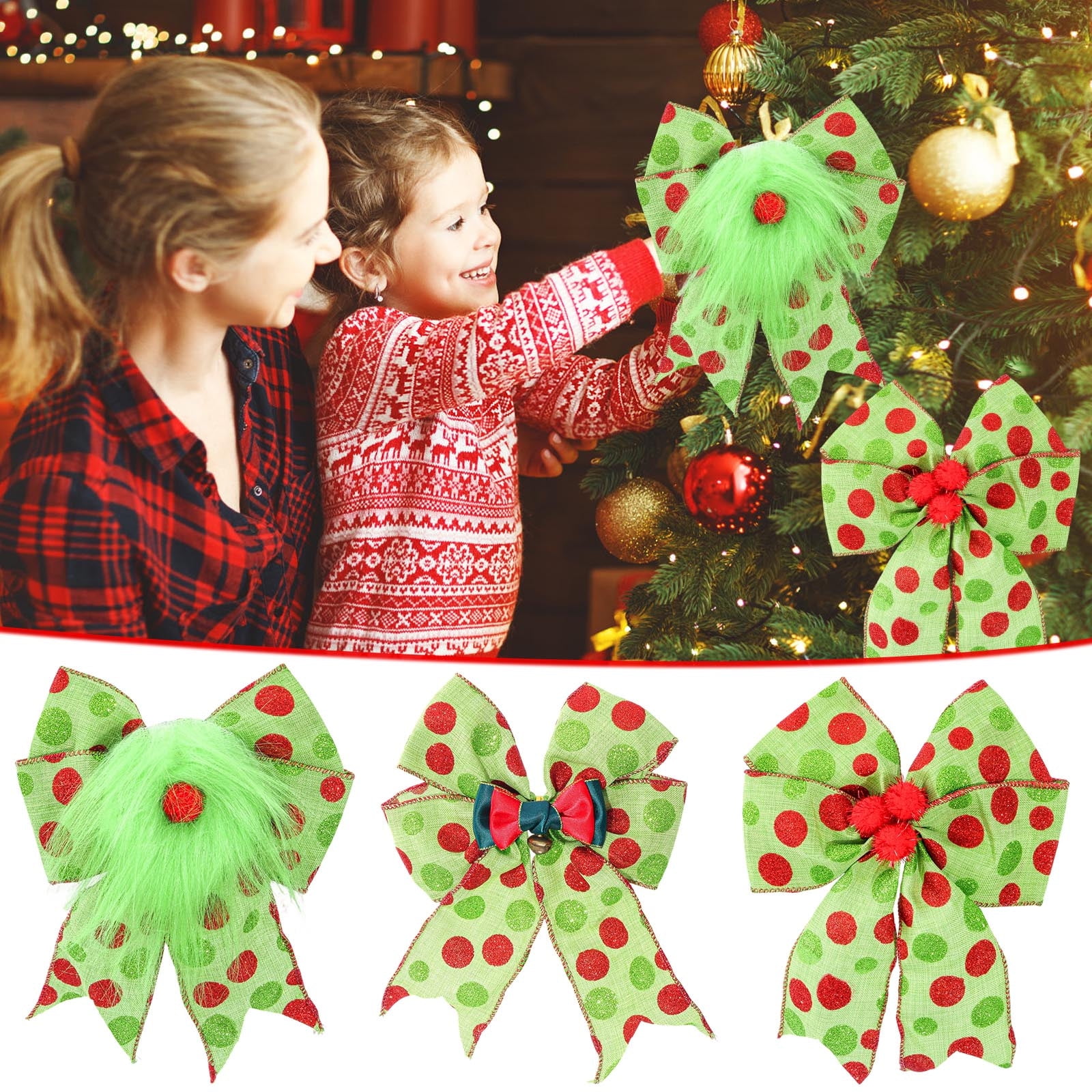 Dianli Christmas Tree Bow Decorations + 12-Pack Polka Dot Hair Bow ...