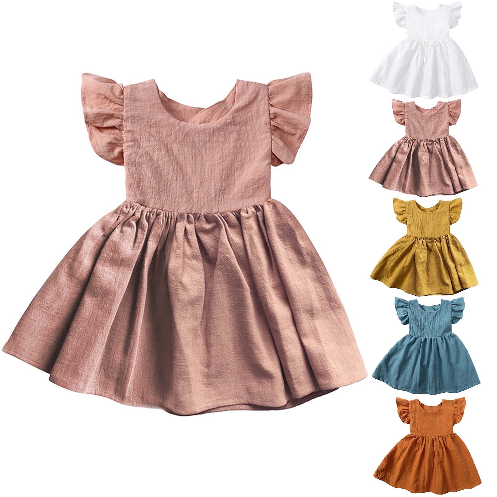 Dianli Dress up Clothes for Girls 4-6 Round Neck Linen Girls Formal ...