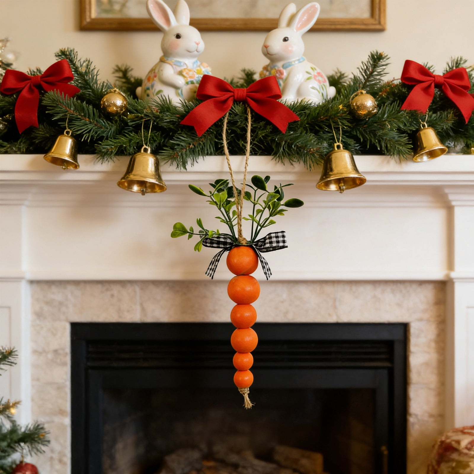 Dianli Easter Decoration Carrot Pendant Wooden Bead Garland Rustic ...