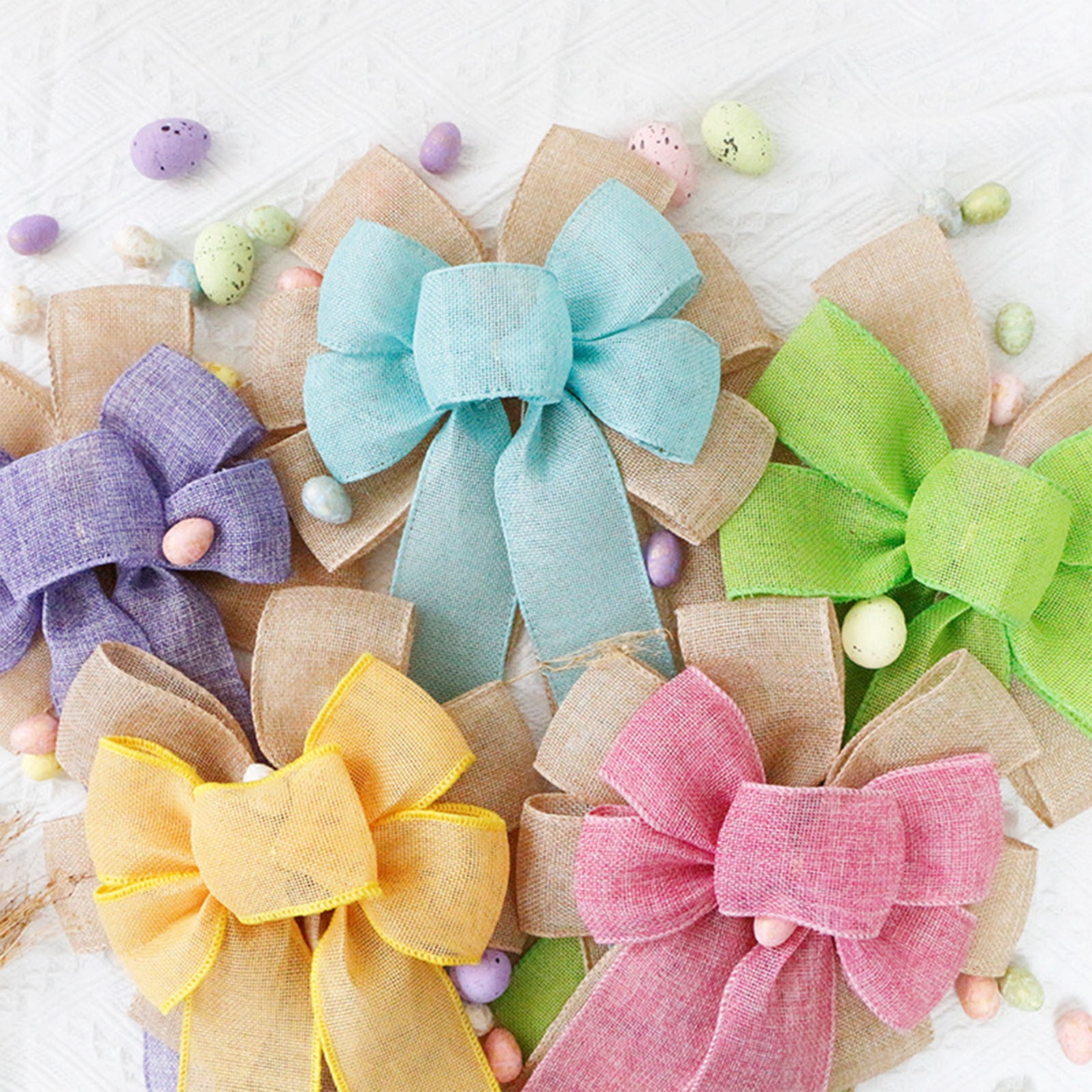 Dianli Easter Decorations Handcrafted Easter Bow With Faux Linen Ribbon Rustic Burlap Lace Bow ...