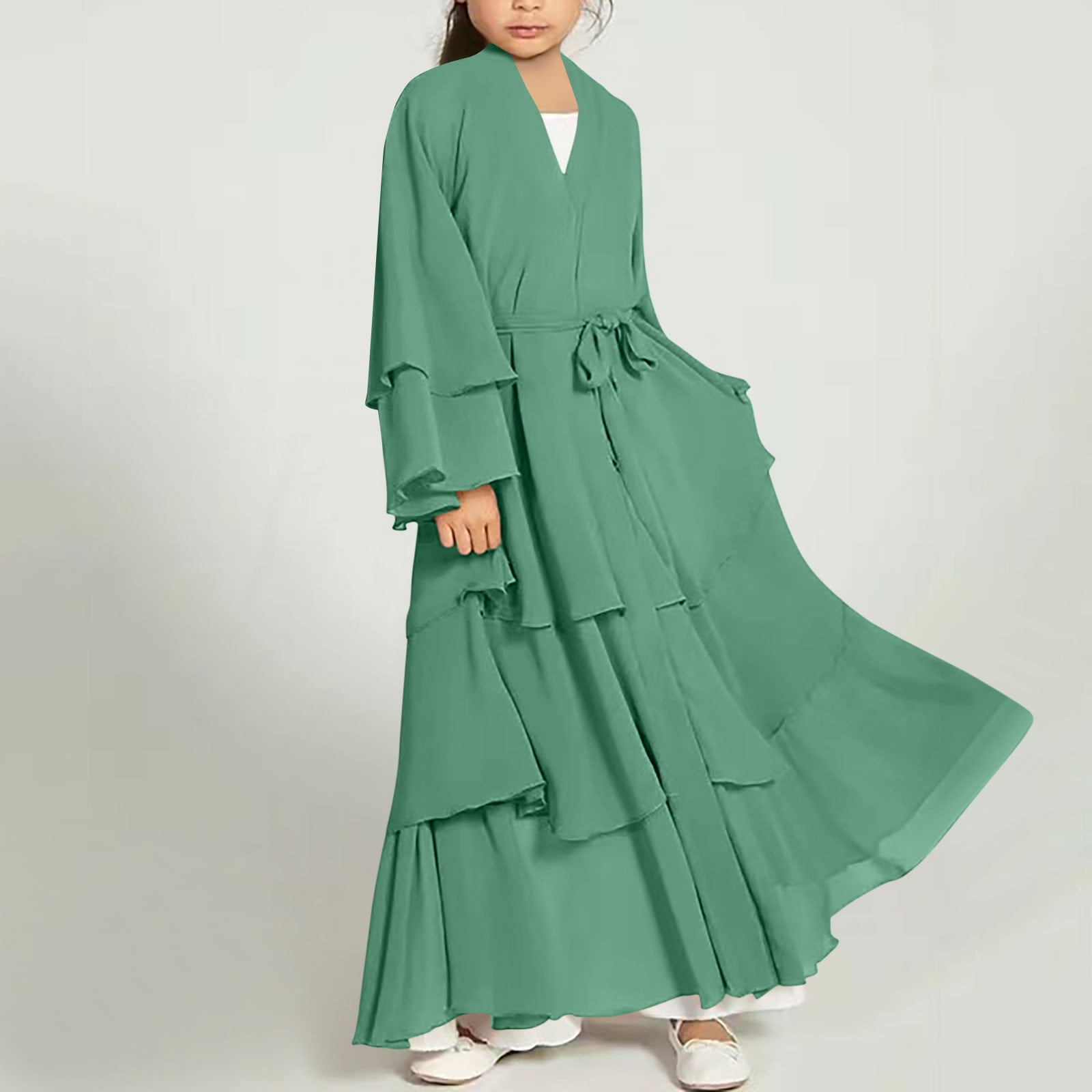 Dianli Eid Ramadan Girls Muslim Modest V-Neck Long-Sleeve Chiffon Dress ...