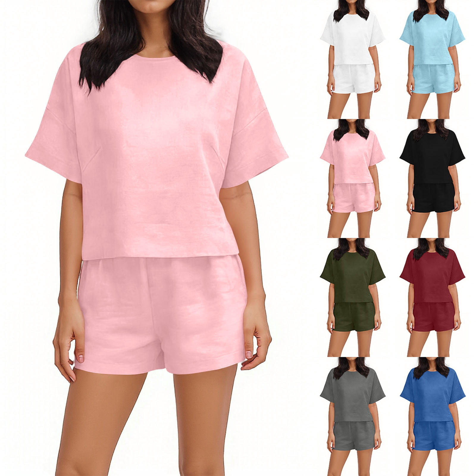 Dianli Fashion Women’s Casual Solid Short Sleeve Pocket Top and Shorts ...