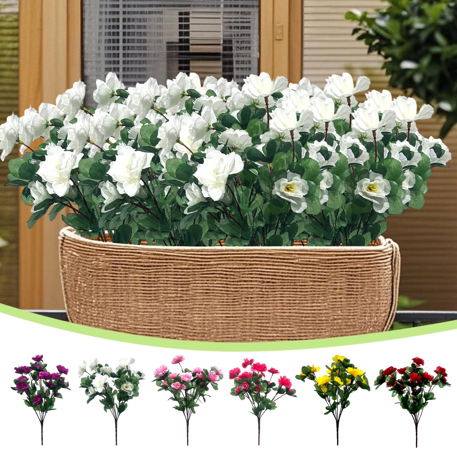 Dianli Faux Floral Azalea Bouquet Red Silk Flowers Lifelike Artificial ...