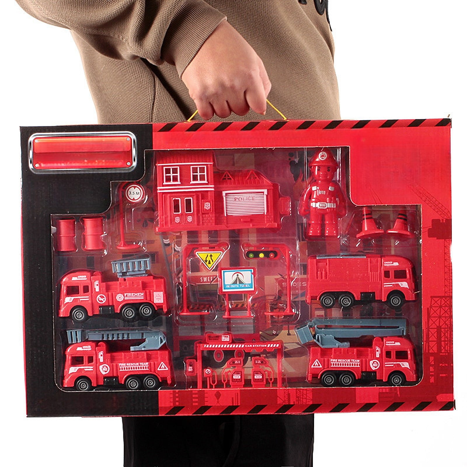 Dianli Fire Truck Playset Gift Box with Pull Back Vehicles and Rescue ...