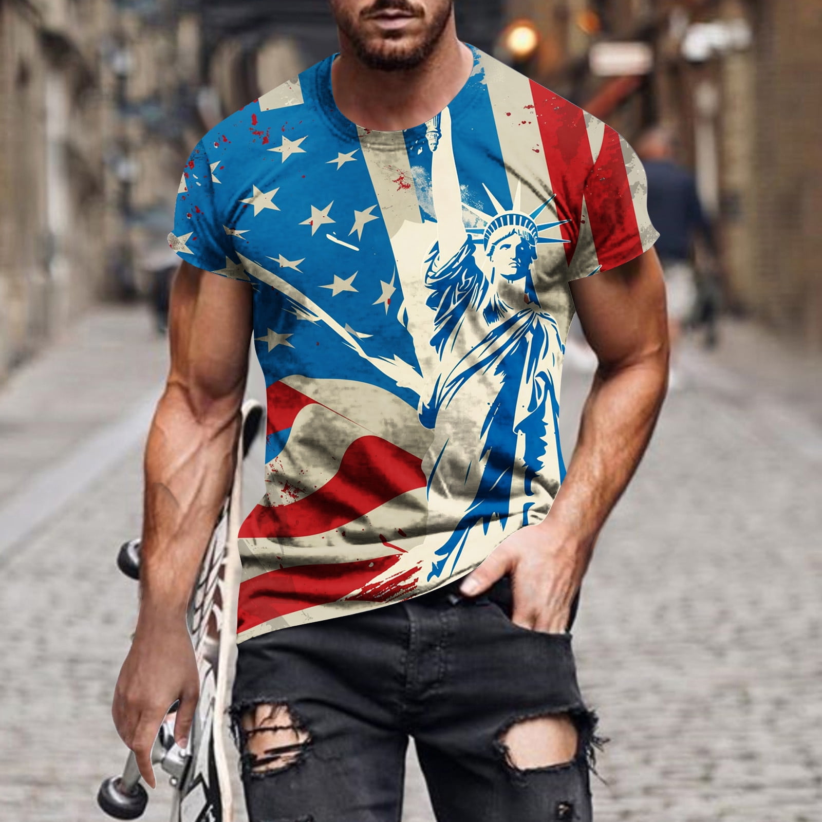 Dianli Fourth of July Shirts for Men Tunic Crew Neck Summer Beach Loose Fit Short Sleeve Casual ...