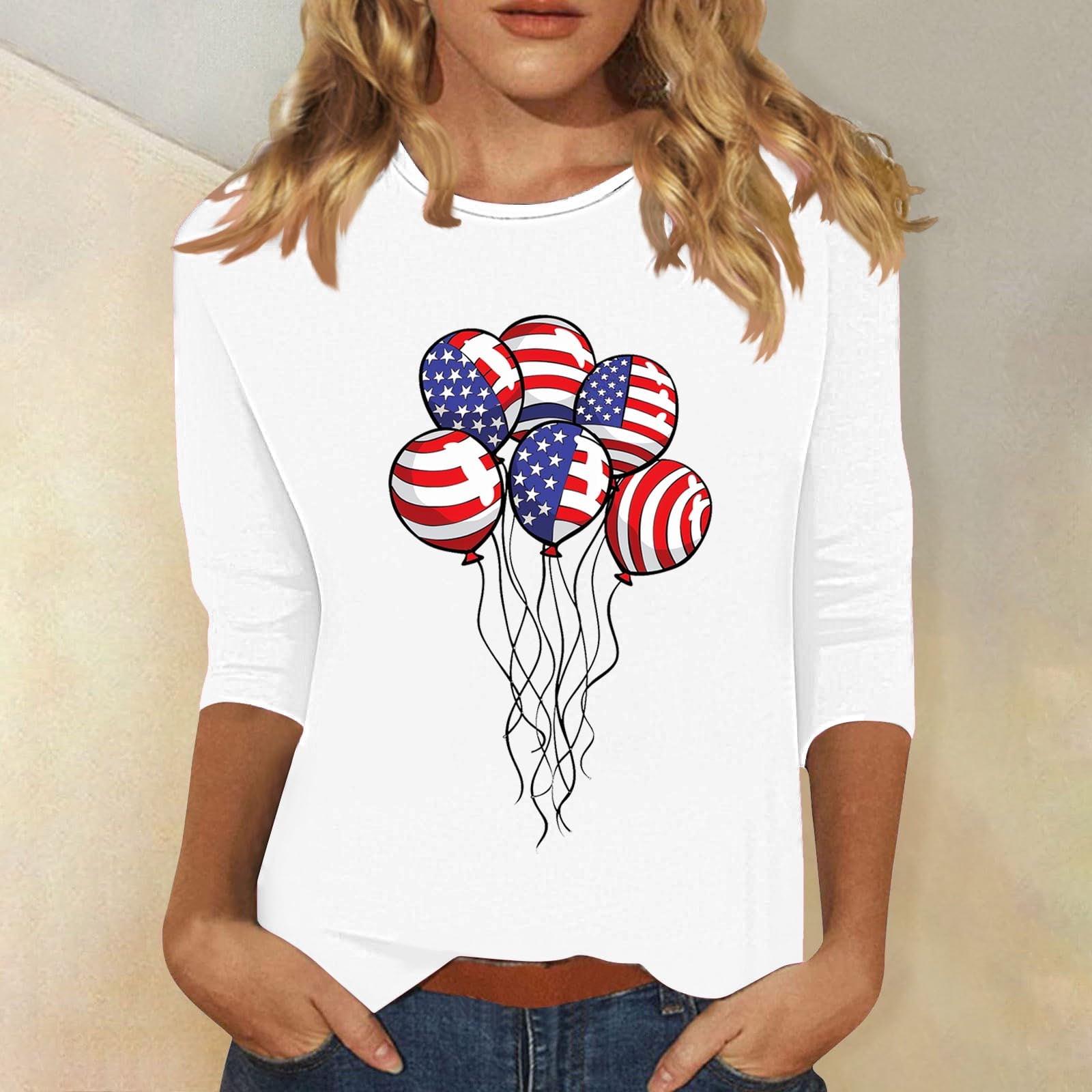 Dianli Funny USA Print Going out Tops for Women Tunic Crew Neck Basic ...