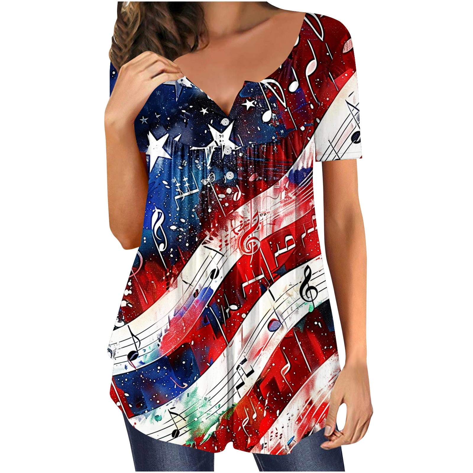 Dianli Funny USA Print Summer Tops for Women 2025 Tunic V Neck Basic ...