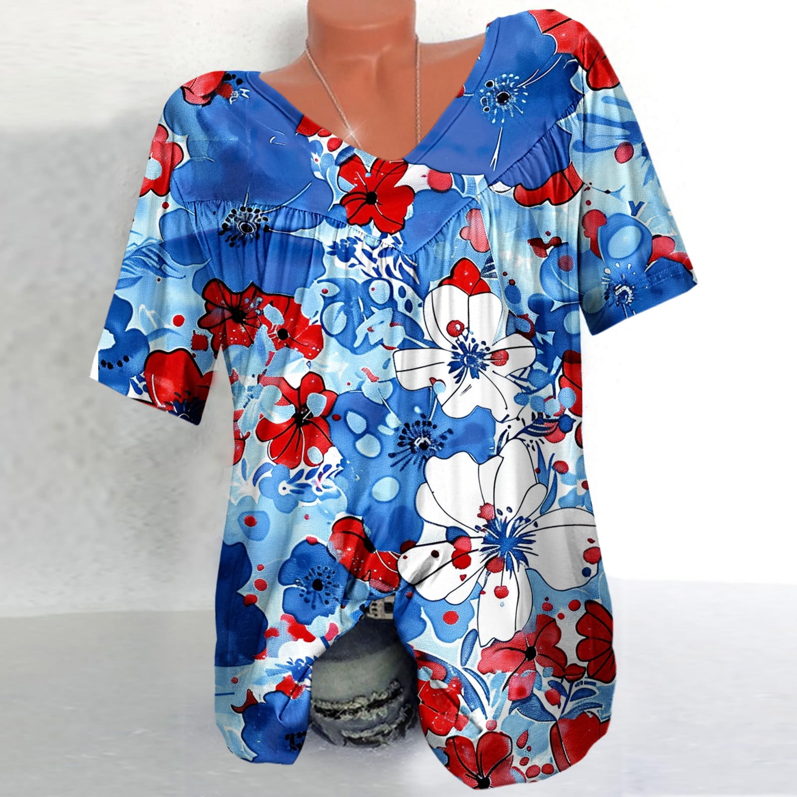 Dianli Funny USA Print Womens Tops Tunic V Neck Summer Beach Vacation ...