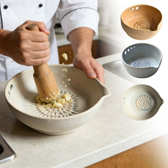 Dianli Garlic Grater Bowl Handmade Ceramic Garlic Shredder Bowl Vanilla ...