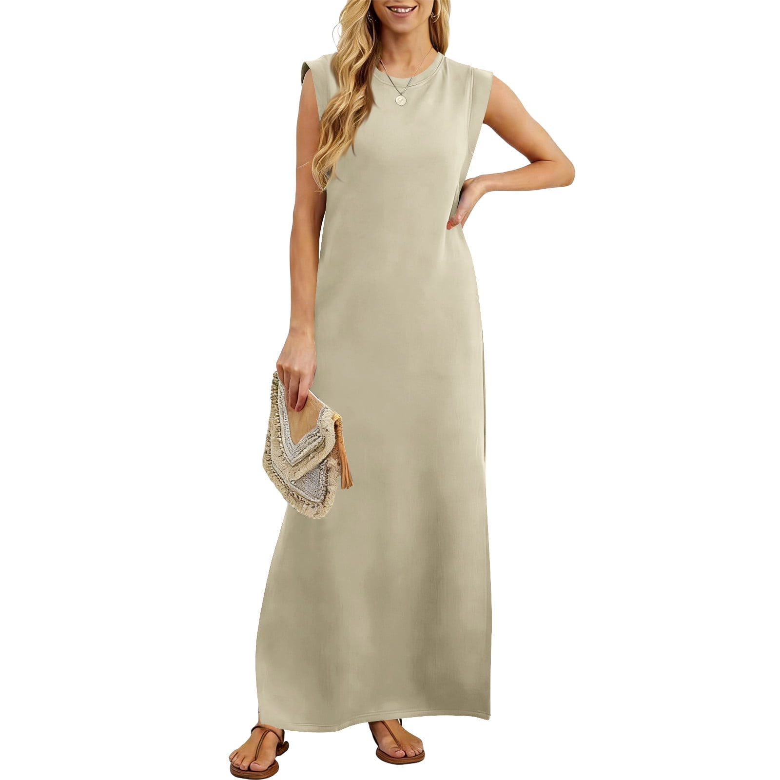 Dianli Gifts Casual Summer Dress Women's Solid-Color Sleeveless Vest ...