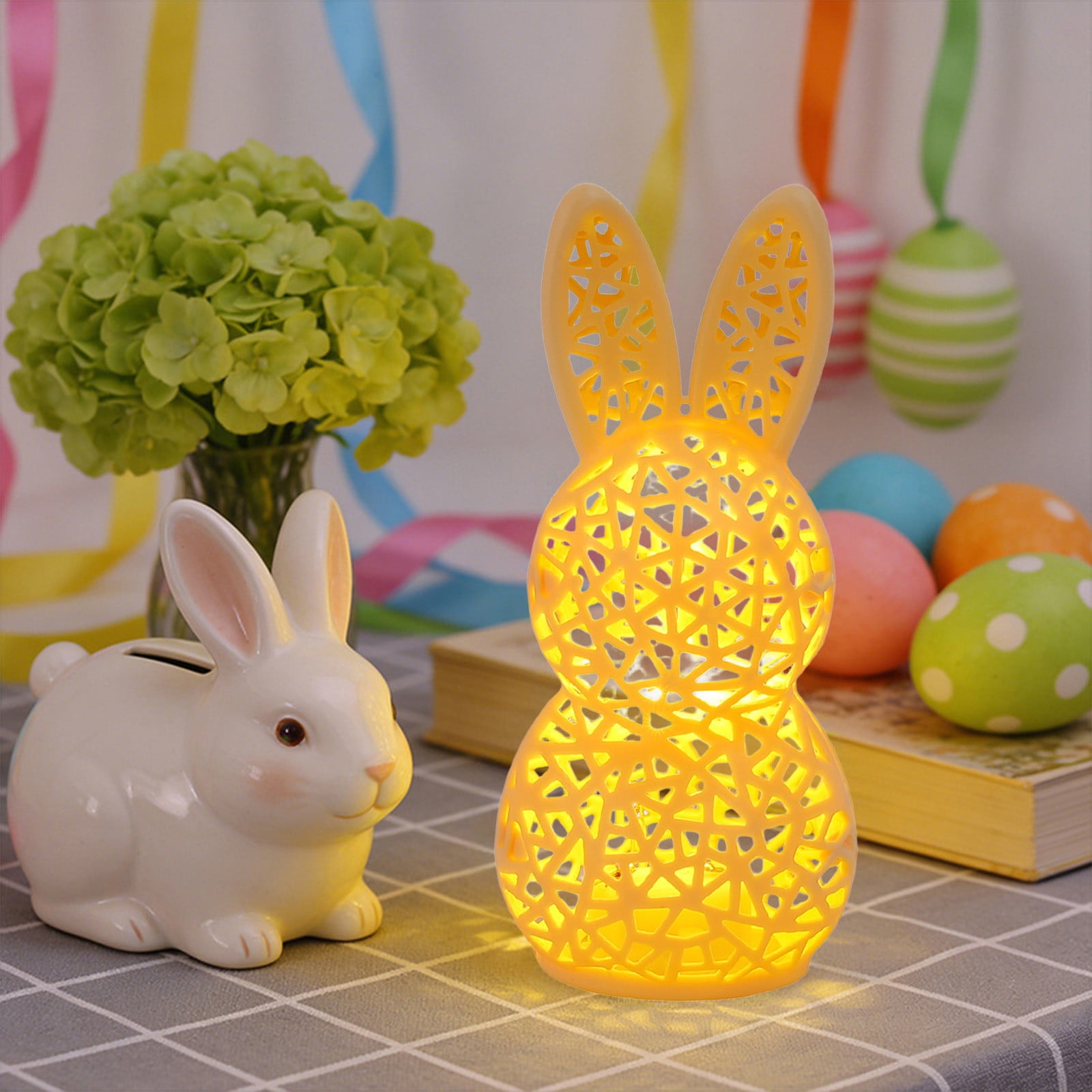Dianli Gifts Easter Hollow Bunny Lamp LED Night Light Festive Hollow ...