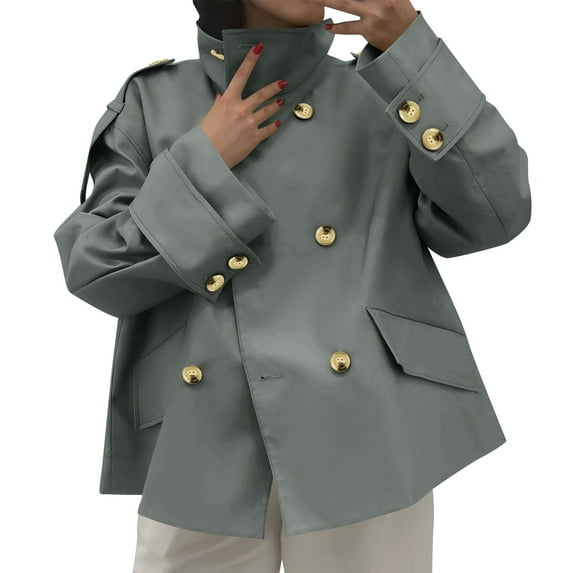 Dianli Gifts Fall Casual Women's Short Trench Coat Double-Breasted ...