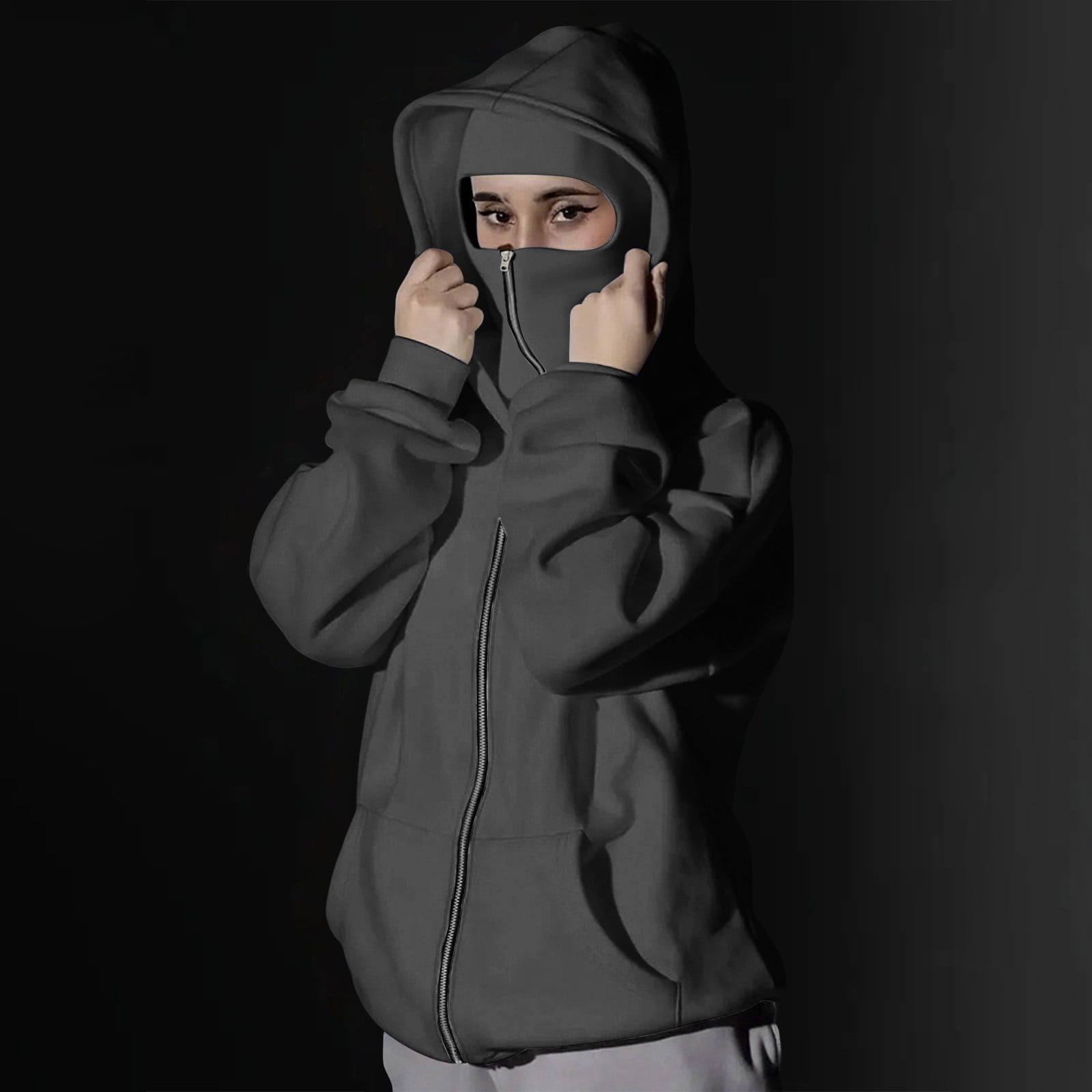 Dianli Gifts Hoodie Jacket Womens Balaclava Zip-Up Double-Hood Wind ...