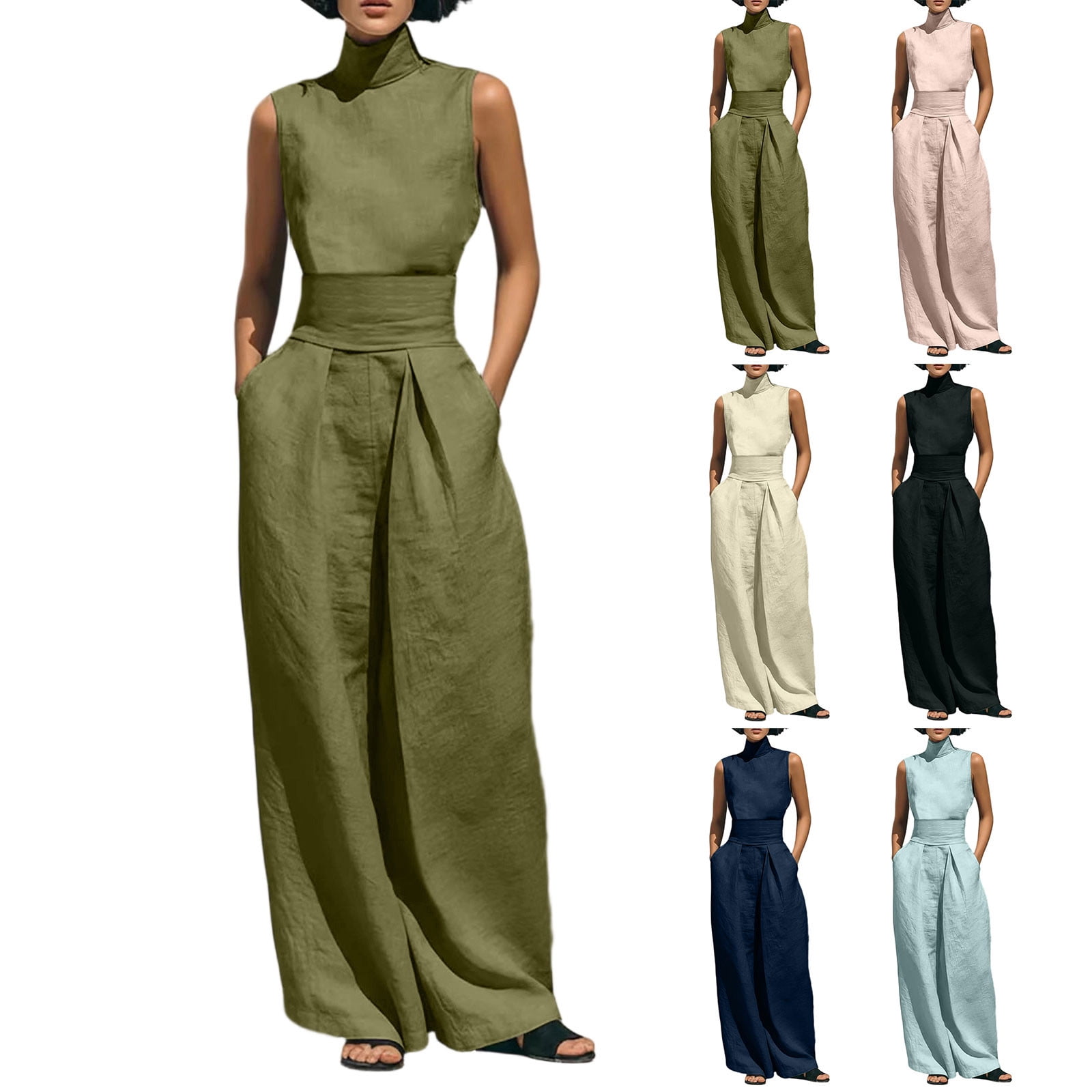 Dianli Gifts Ladies' Summer Solid Color Sleeveless Stand Collar Top and ...
