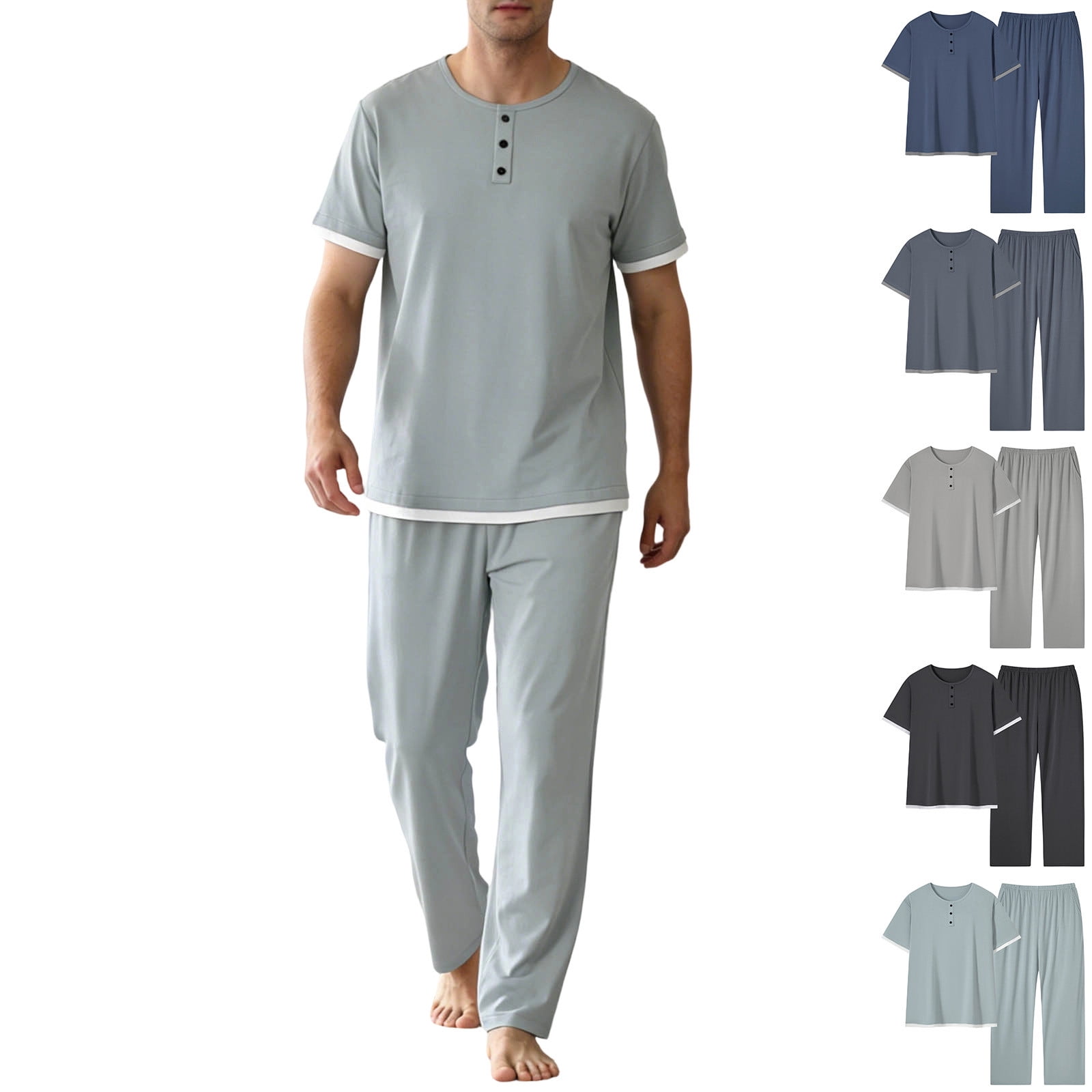 Dianli Gifts Men's Casual Solid Color Round Neck Button Down Short ...