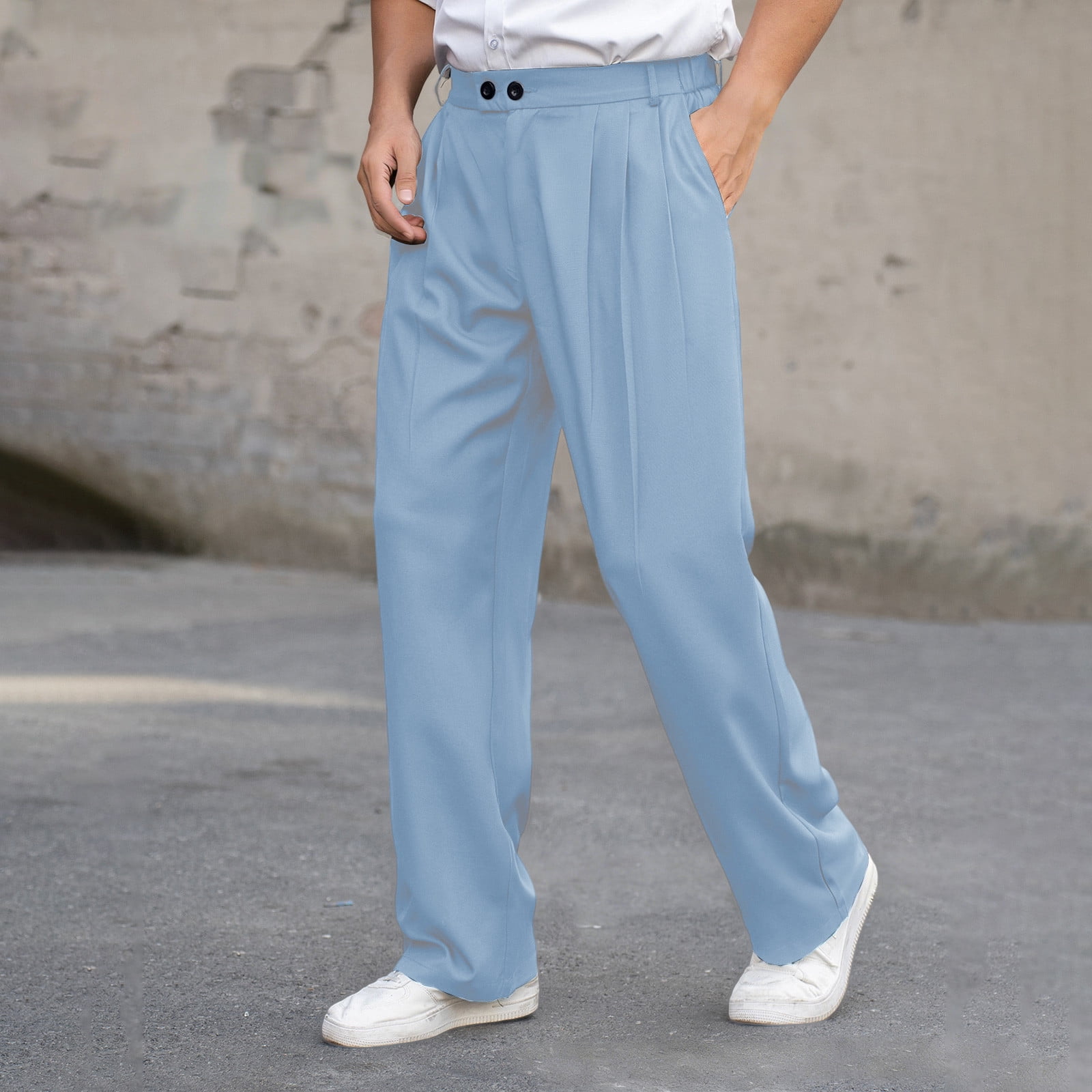 Dianli Gifts Men's Casual Work Pants Solid Pleated Draped Straight-Leg ...