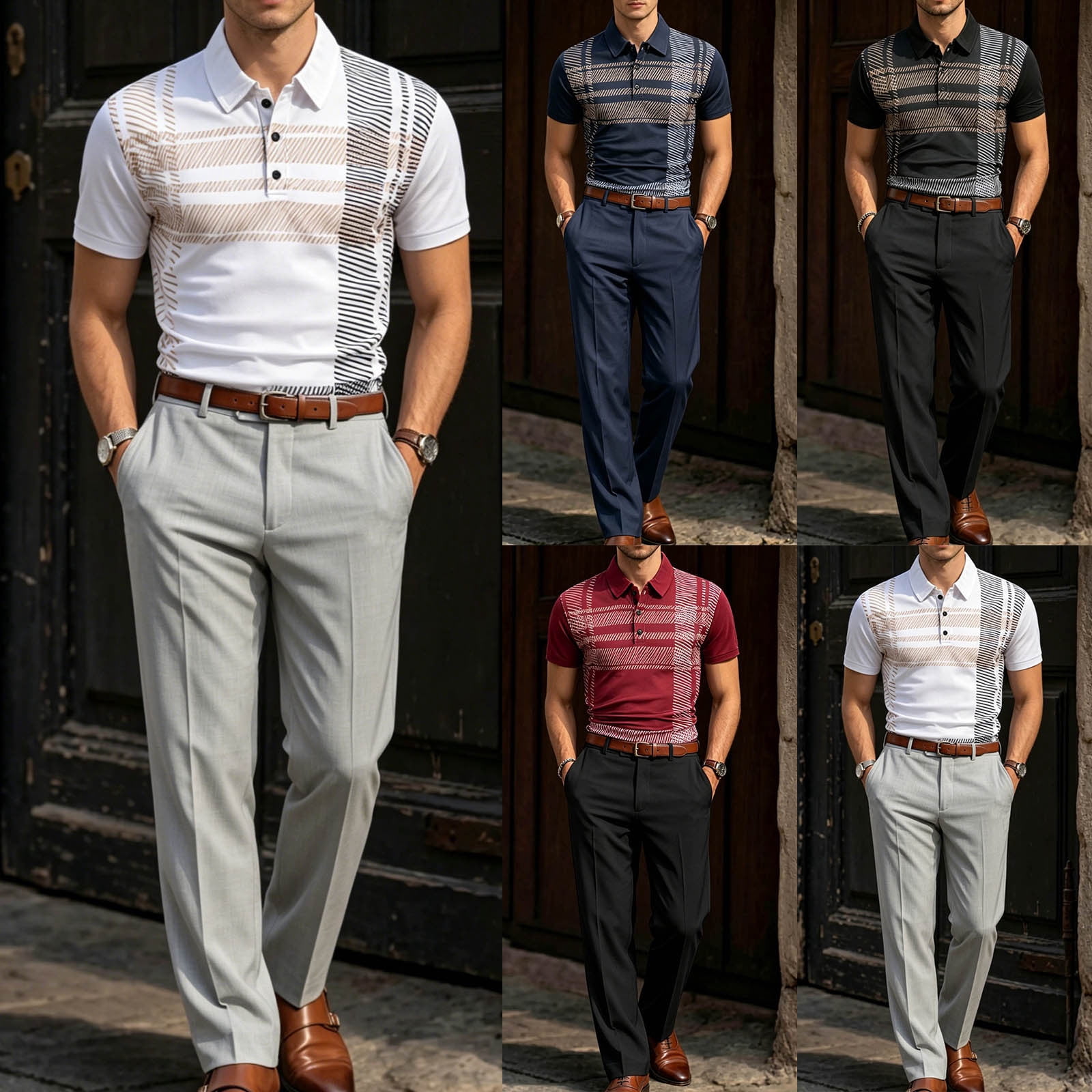Dianli Gifts Men's Plaid Print Short Sleeve Button Turndown Collar Top ...