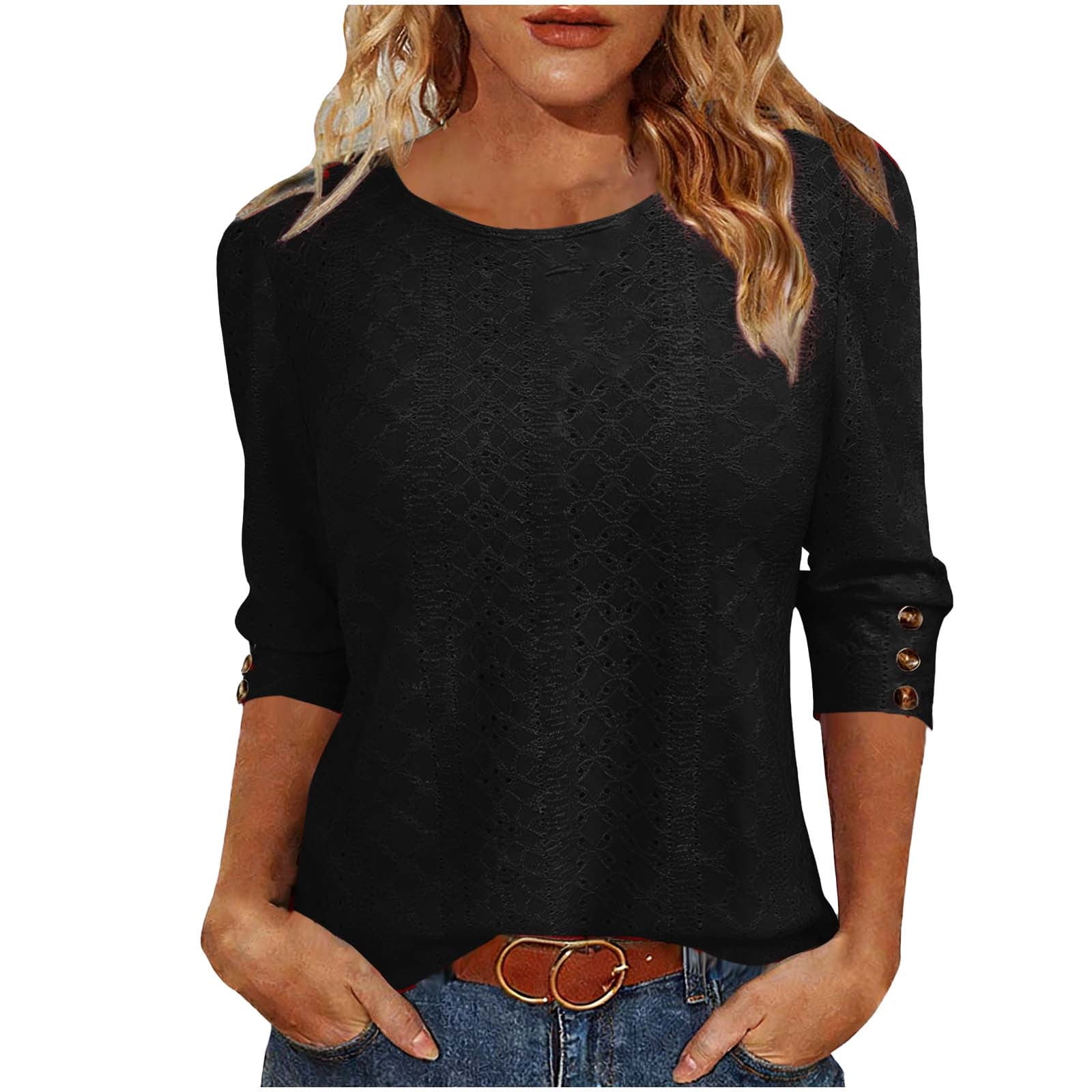 Dianli Gifts Summer Casual Top Women's 3/4-Sleeve Lock Button Solid ...