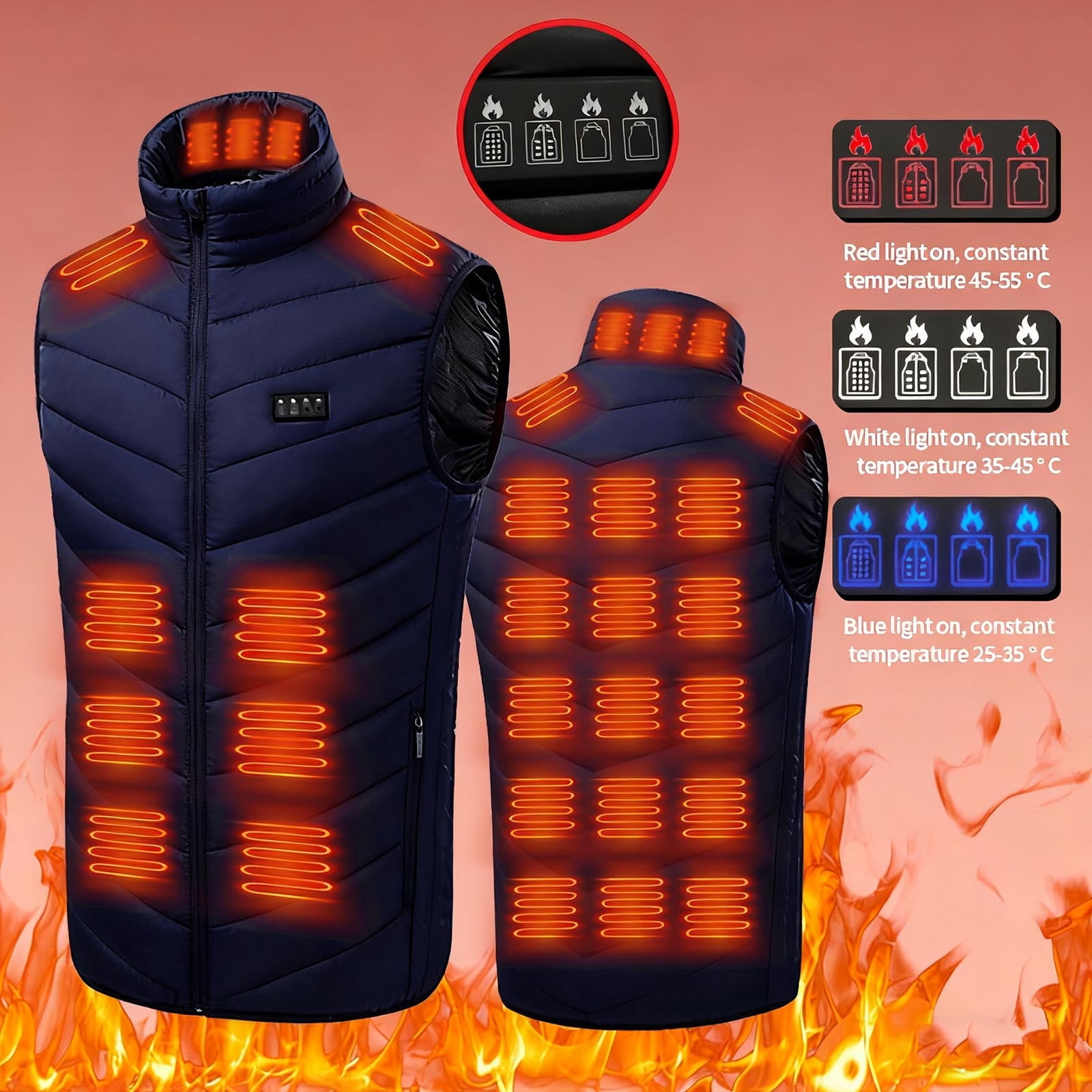 Dianli Gifts USB Heated Jacket Unisex Zipper 28 Heating Zones 4-Level ...