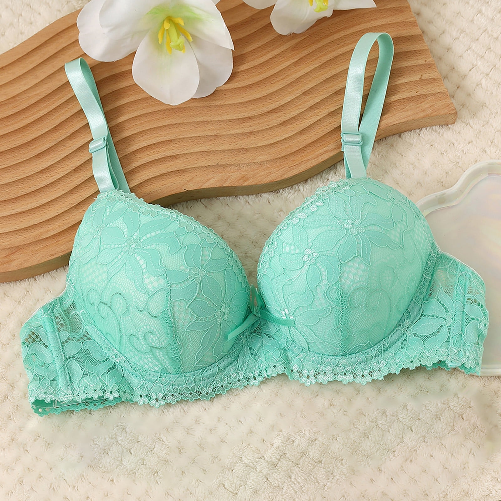 Dianli Gifts Women's Lace Mesh Underwire Gathered Support Bra Thin Rims ...