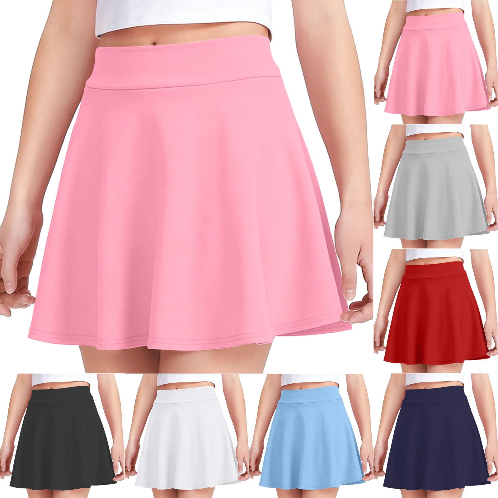 Dianli Girls Pleated School Skirt Solid Color Elastic Waist A-Line ...
