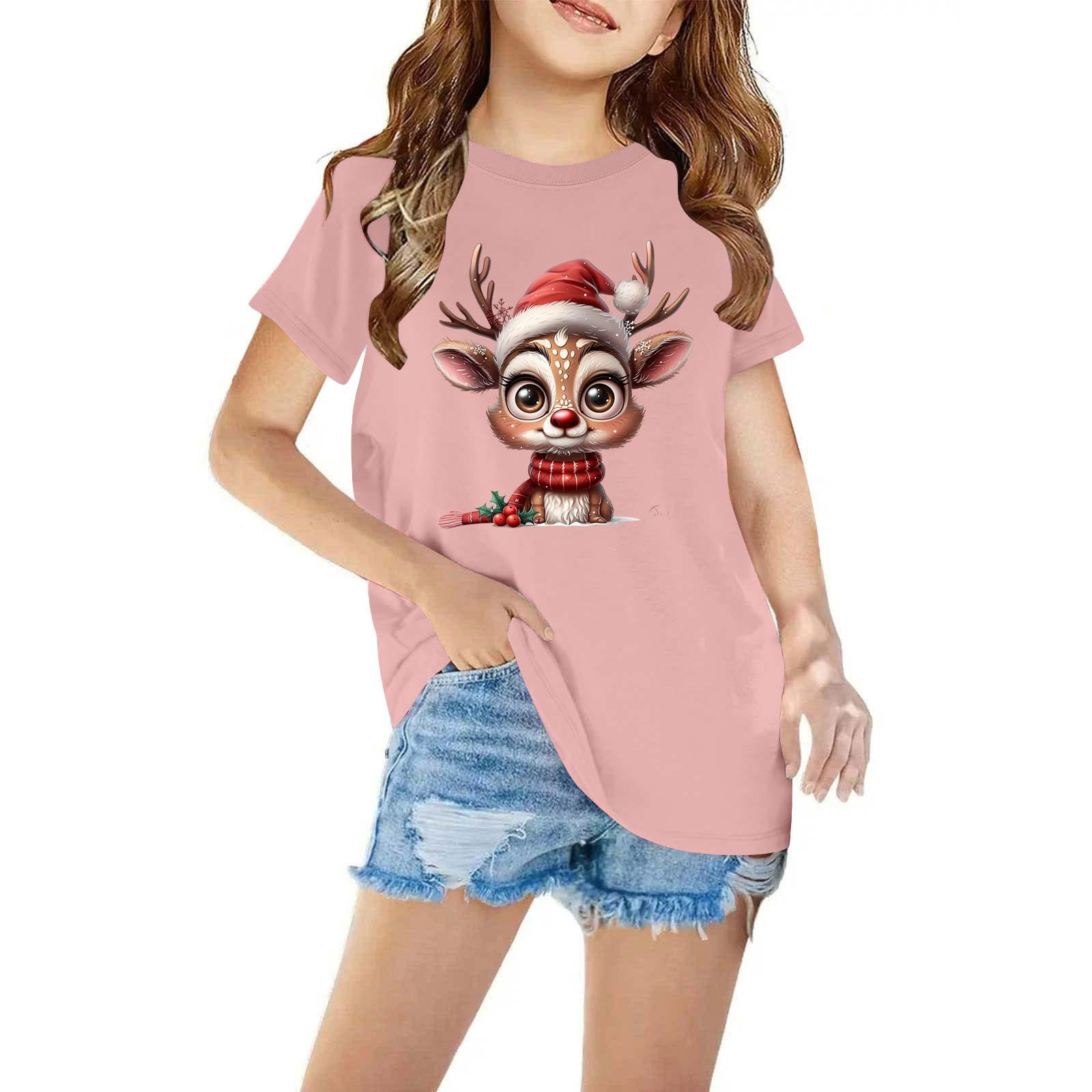 Dianli Girls Shirts Fashion Crew Neck Blouse Loose Fit Short Sleeve ...