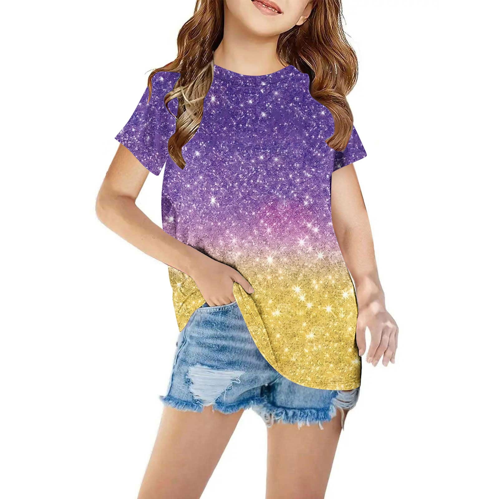 Dianli Girls Shirts Tunic Crew Neck Blouse Loose Fit Short Sleeve ...