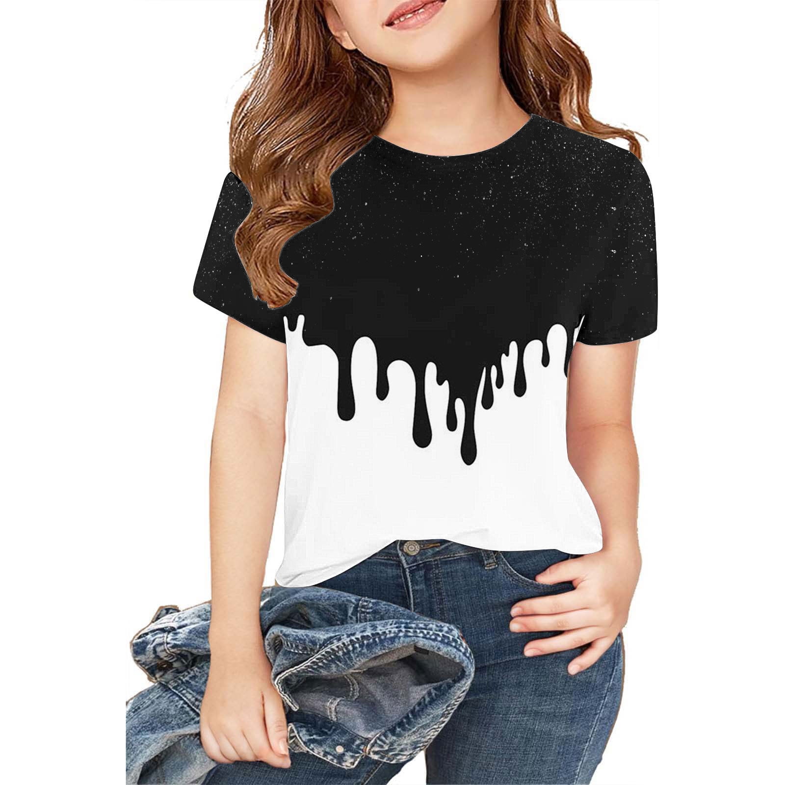 Dianli Girls Shirts Tunic Crew Neck Shirts Loose Fit Short Sleeve ...