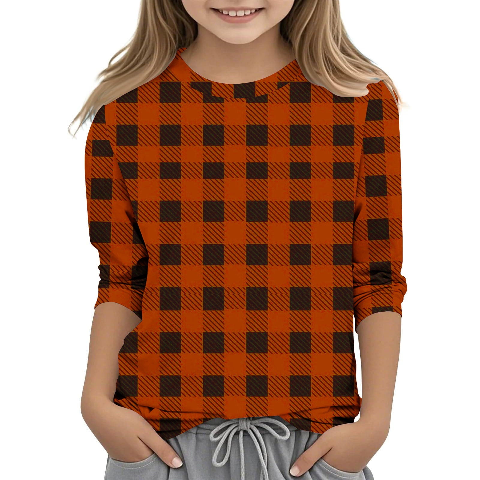 Dianli Girls Tops Tunic Crew Neck Tee Shirts Loose Fit 3/4 Sleeve ...