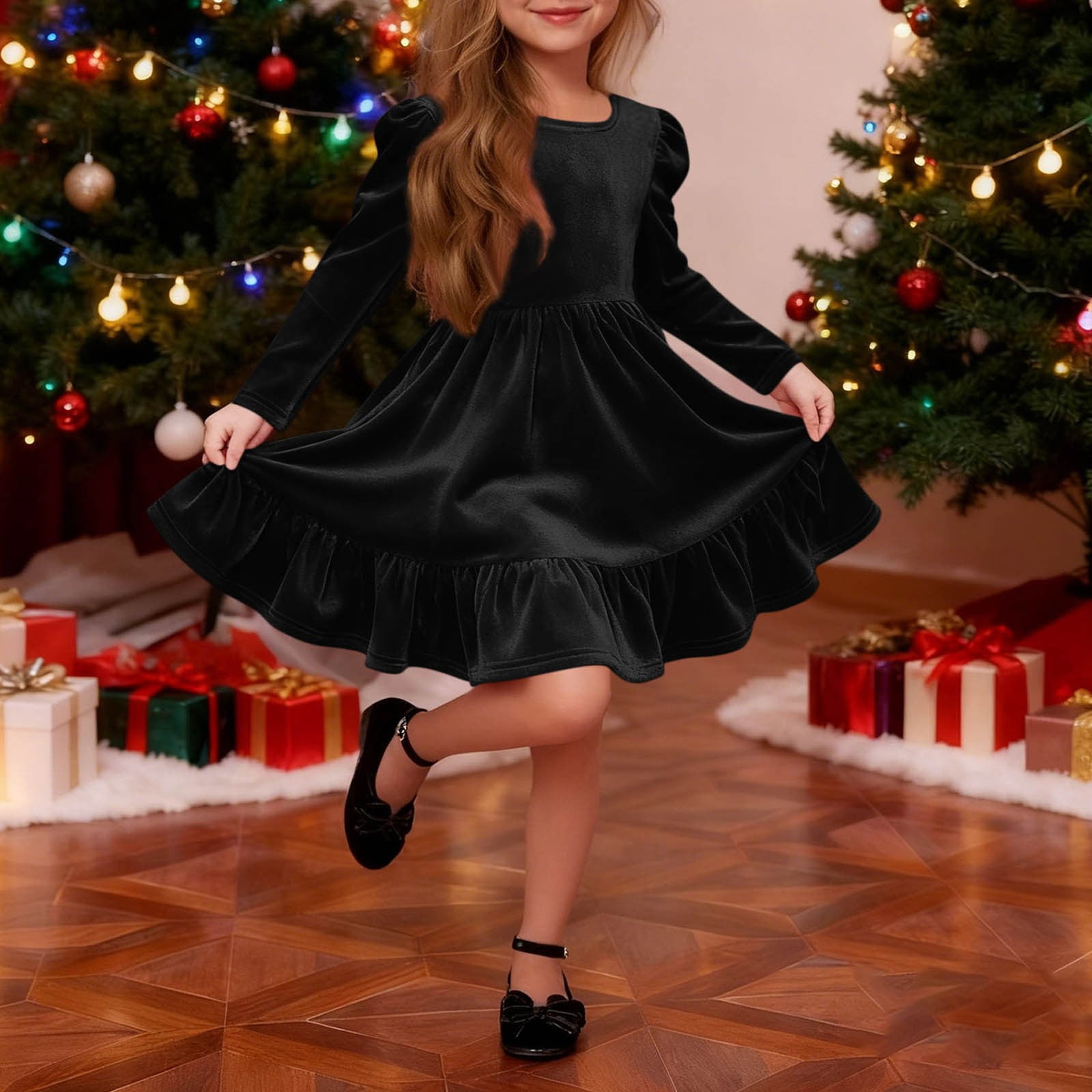 Dianli Girls Winter Gold Velvet Princess Dress Elegant Long-Sleeve A ...