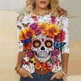 Dianli Graphic Tee Halloween Women's Day of the Dead Printed Round-Neck ...