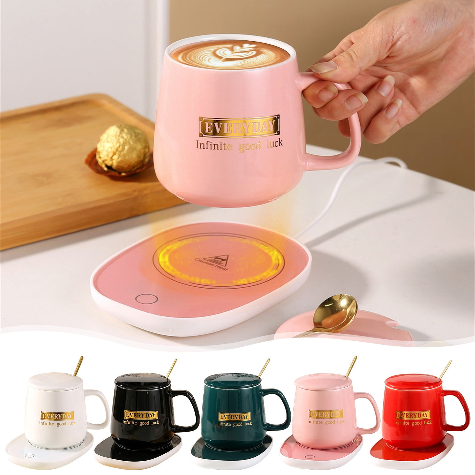 Dianli Heated Cup Mat and Mug Set Thermostatic Ceramic Cups for Coffee ...