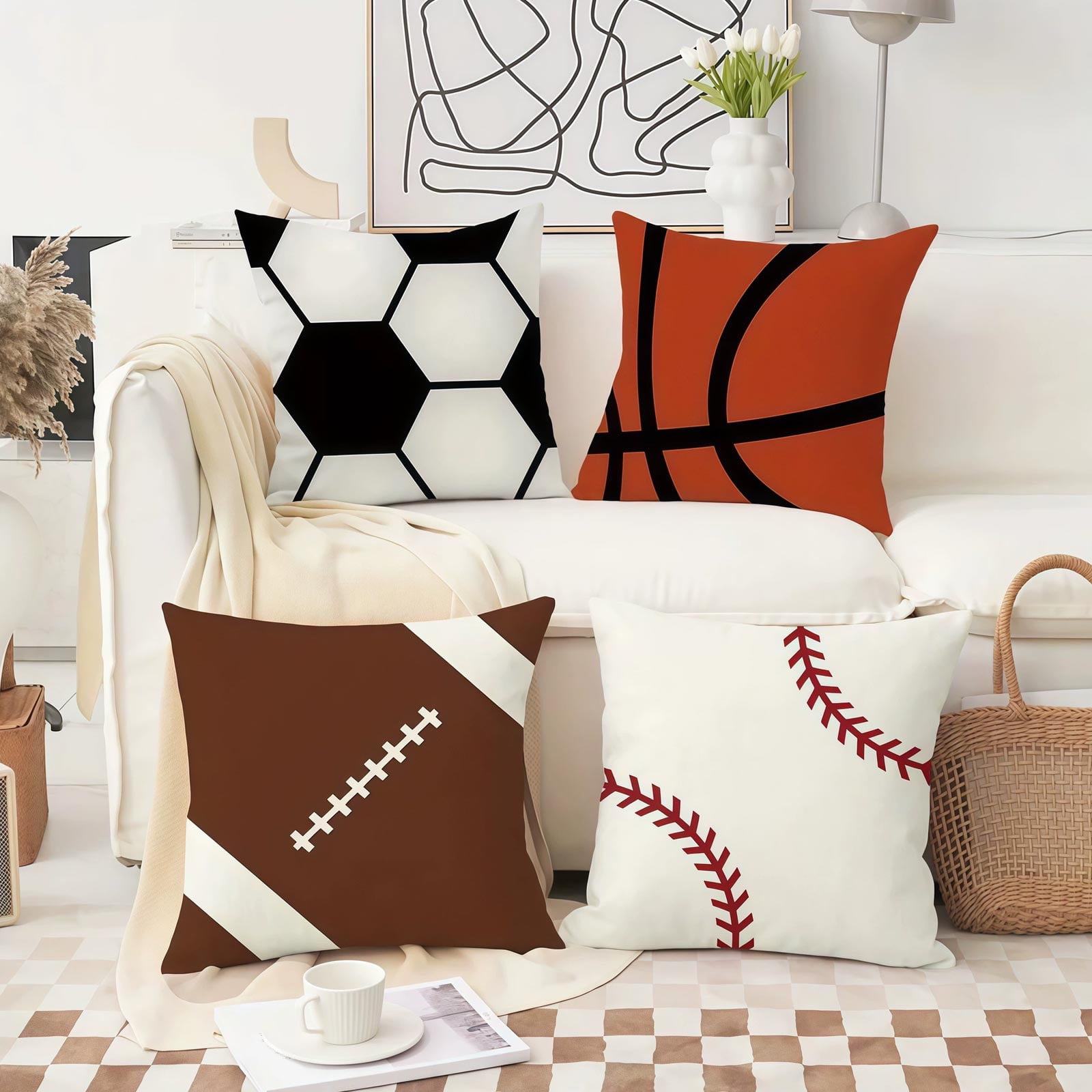 Dianli Home Decor Retro Minimalist Sports Series Pillow Cover Short ...