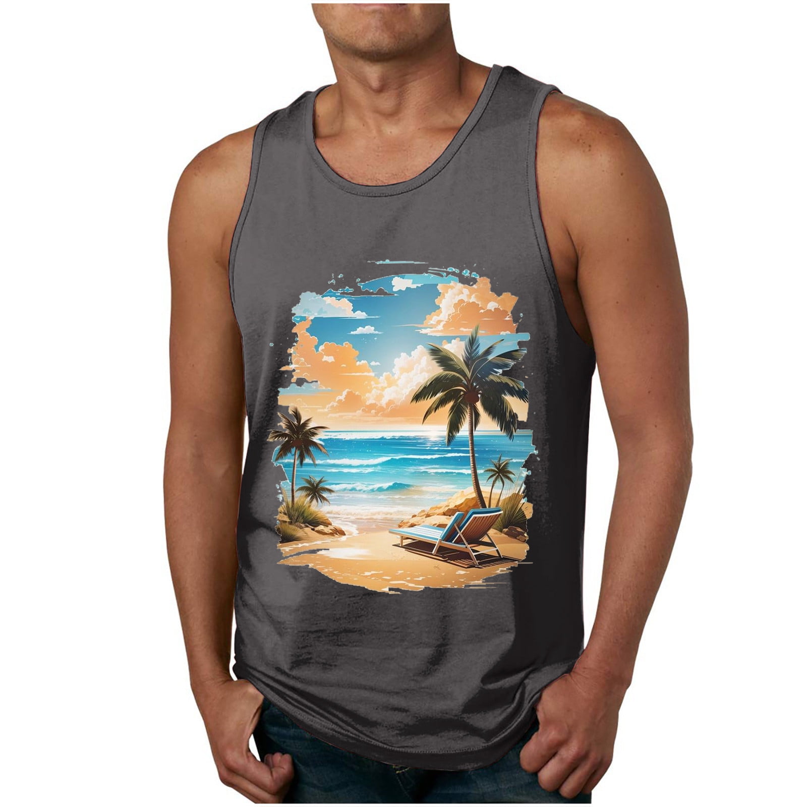 Dianli Men Workout Tank Top Gym Yoga Crew Neck Basic Summer Beach Loose Fit Sleeveless Casual ...