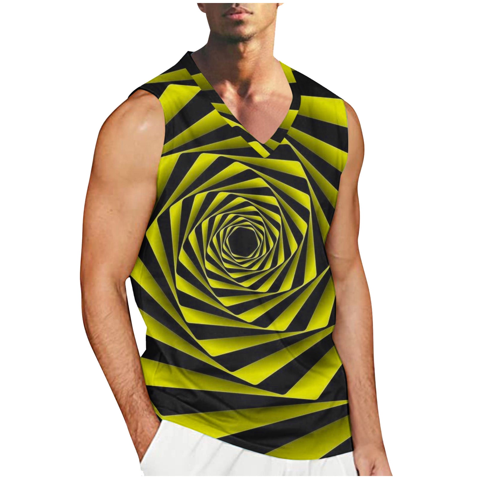 Dianli Men Workout Tank Top Tunic V Neck Basic Summer Beach Loose Fit Sleeveless Casual Stripped ...