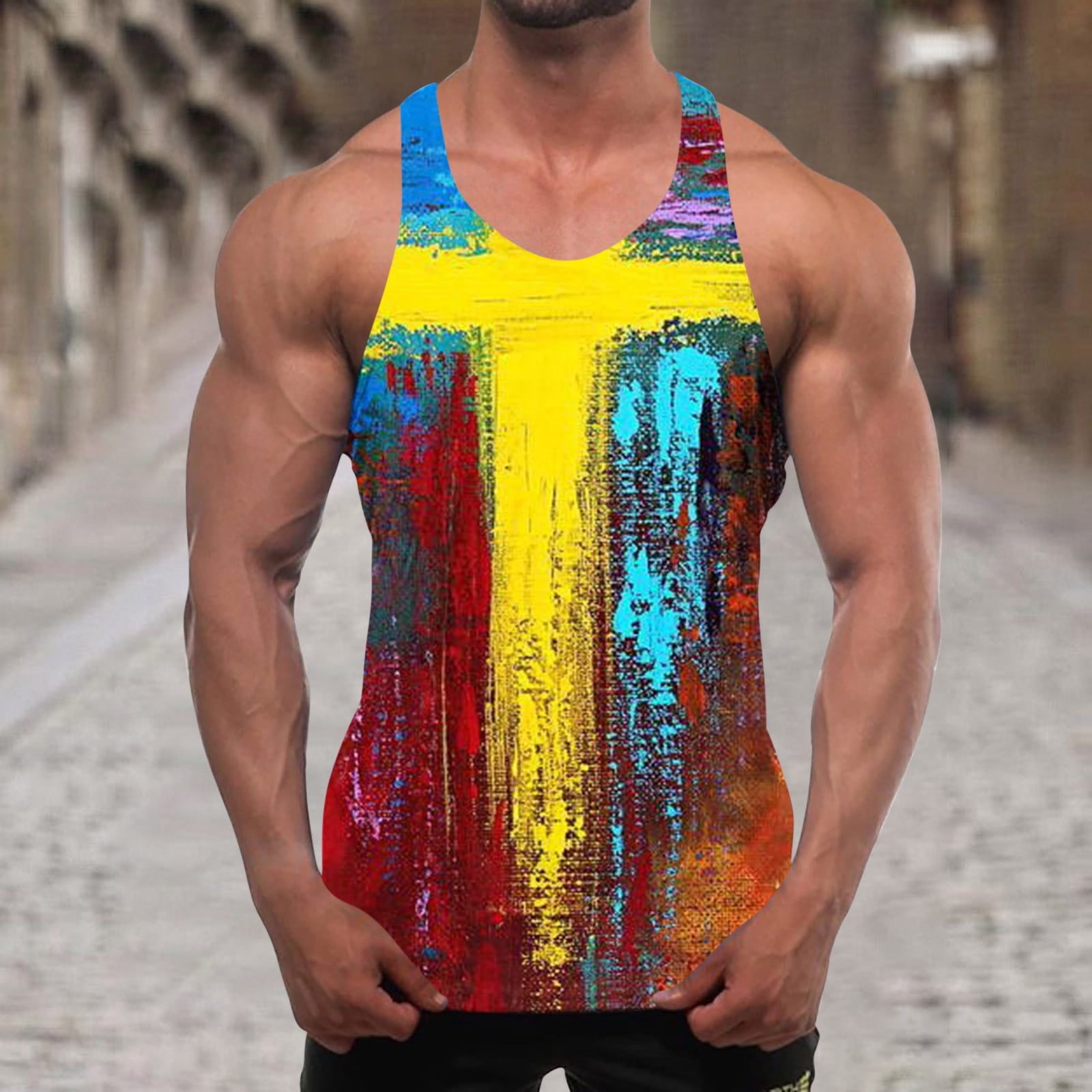 Dianli Men's A-Shirt Tank Top Fashion Crew Neck Bohemian Loose Fit Sleeveless Gym Yoga Graphic ...