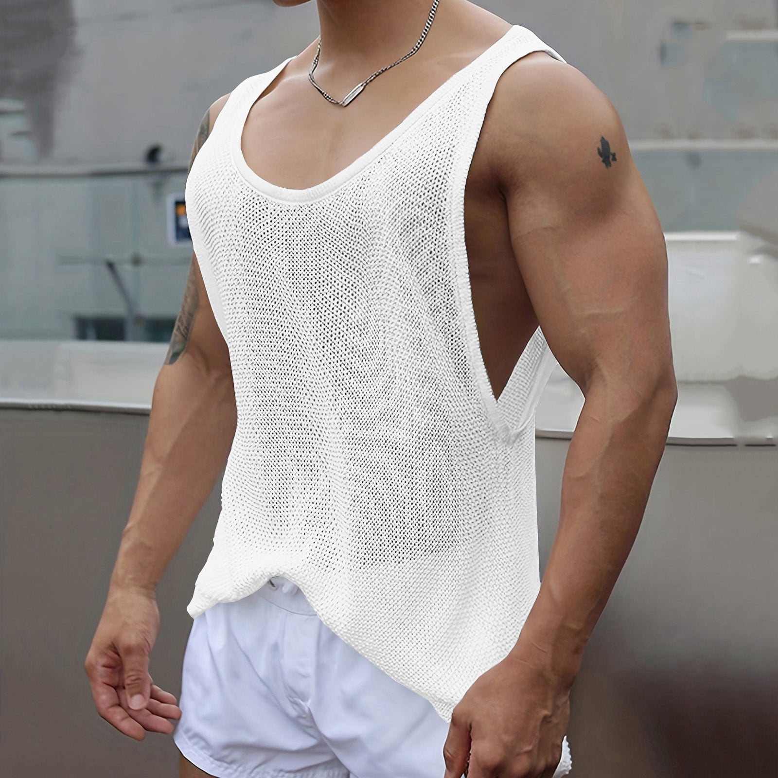 Dianli Men's A-Shirt Tank Top Strappy Cold Shoulder Crew Neck Basic Summer Beach Loose Fit ...