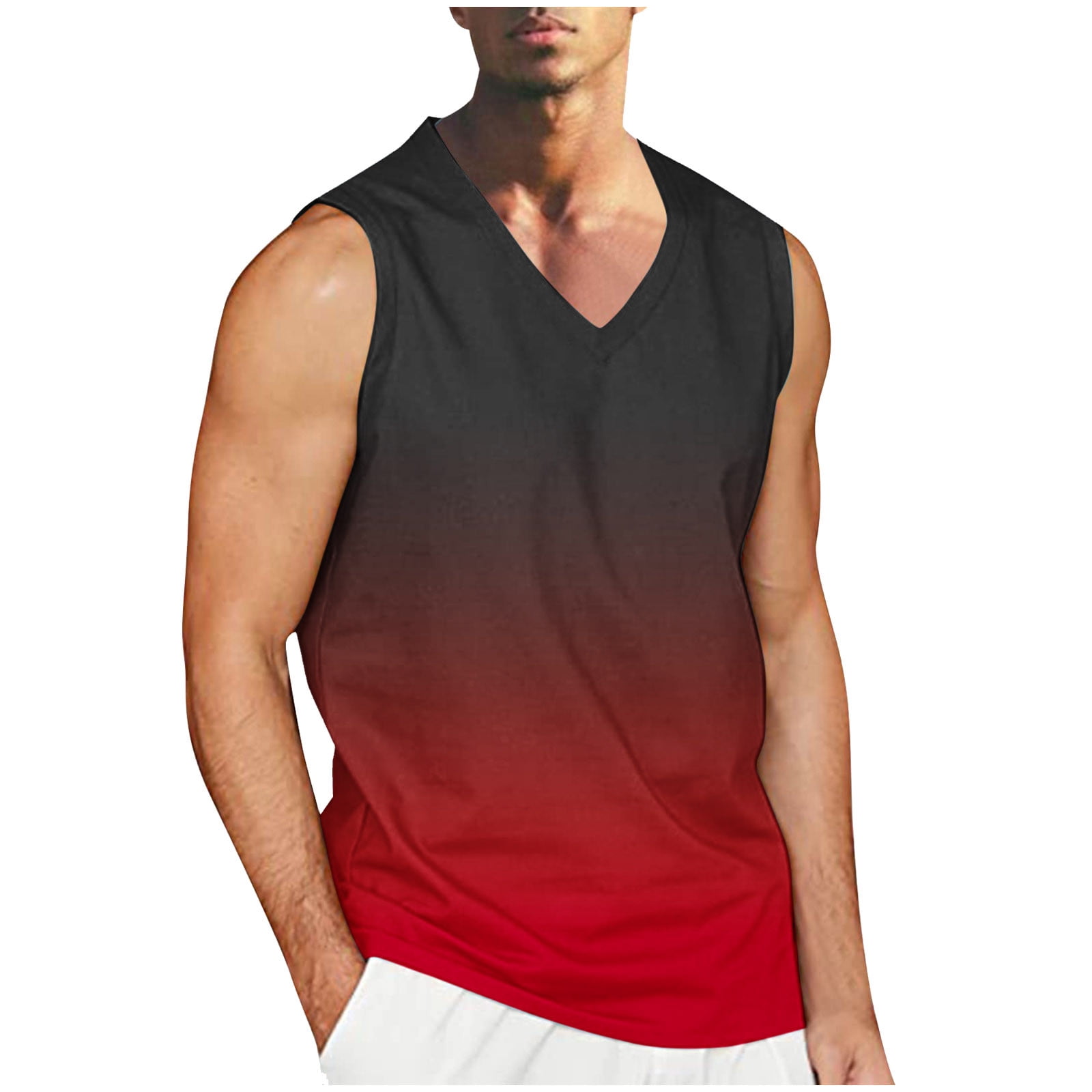 Dianli Men's Athletic Compression Shirts Tunic V Neck Basic Summer Beach Loose Fit Sleeveless ...