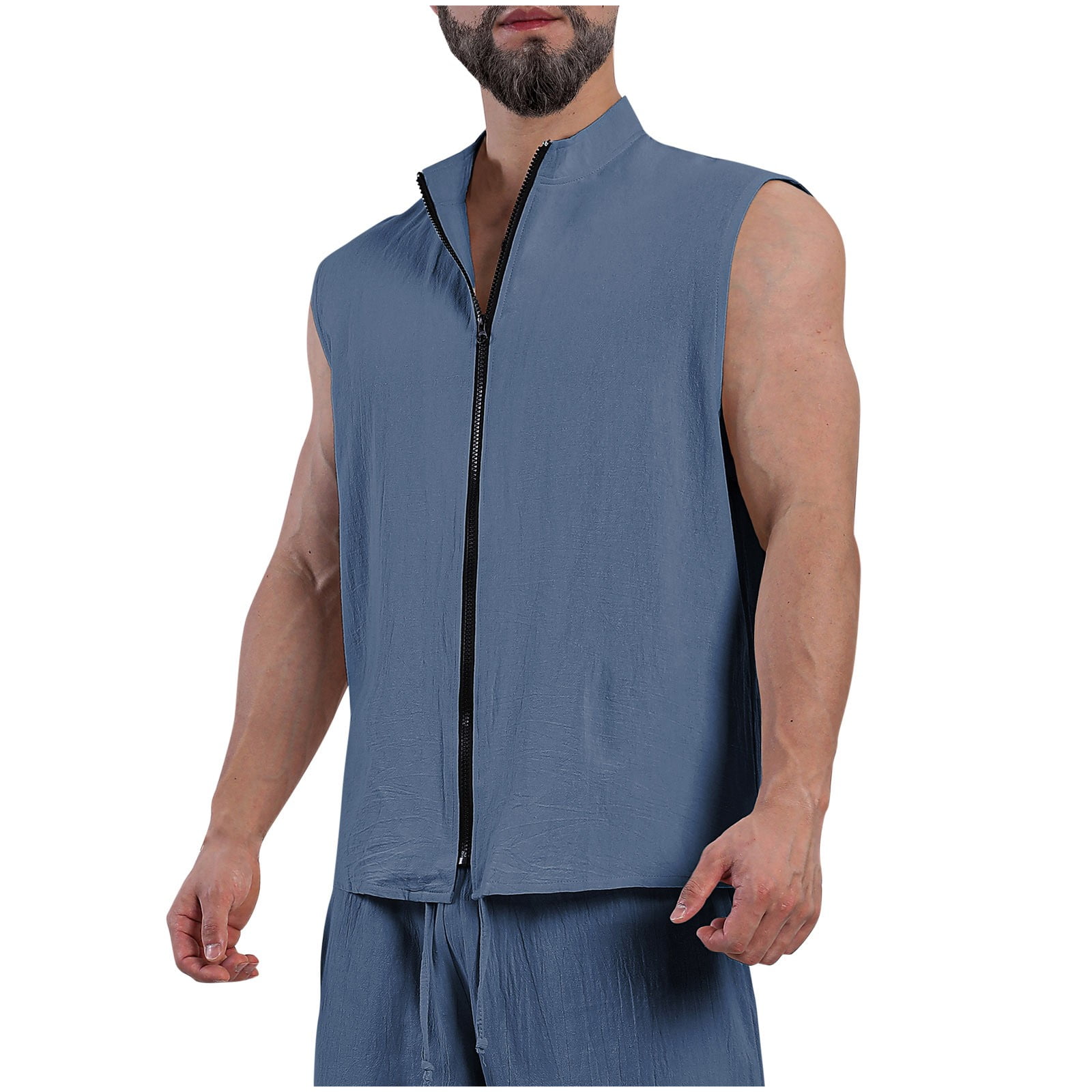 Dianli Men's Athletic Compression Shirts Zip Up Crew Neck Summer Beach Vacation Cotton Linen ...