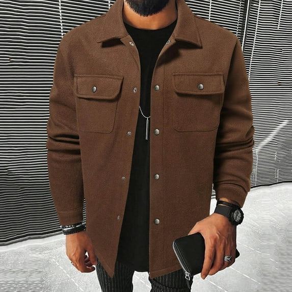 Dianli Men's Cardigan Jacket Solid Color Button-Front Long-Sleeve ...