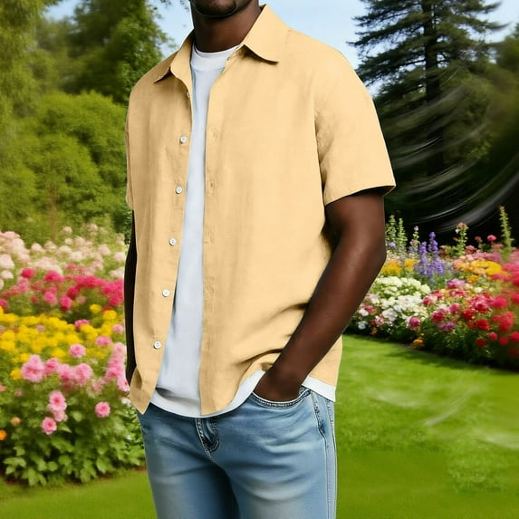 Dianli Men's Casual Vacation Short-Sleeve Open-Collar Camp Shirt ...