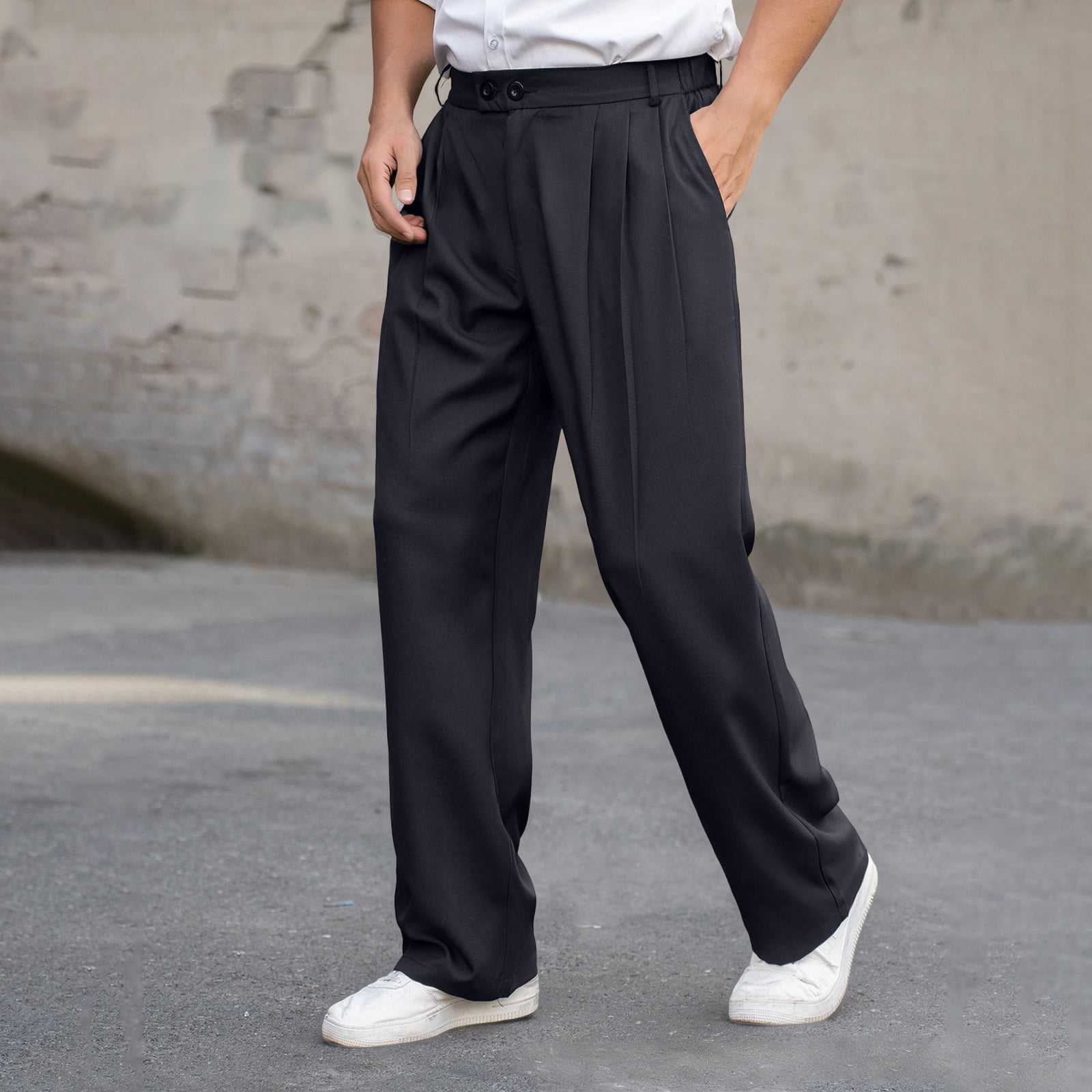 Dianli Men's Casual Work Pants Solid Pleated Draped Straight-Leg ...