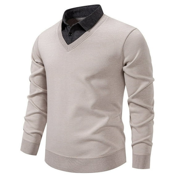 Dianli Men's Color Block Knitted Shirt Long Sleeve Folding Collar Half ...