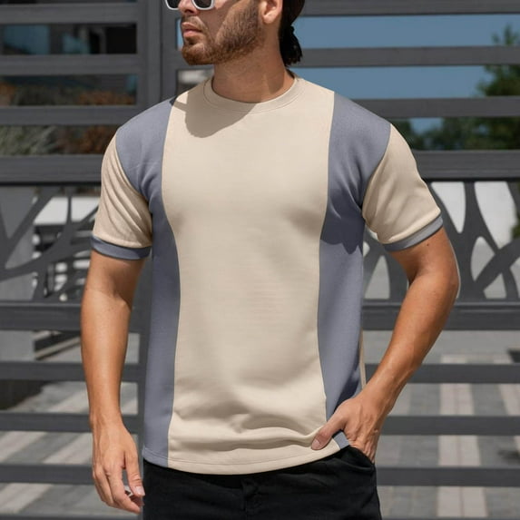 Dianli Men's Crewneck Color Block Short-Sleeve Waffle Knit Breathable T ...