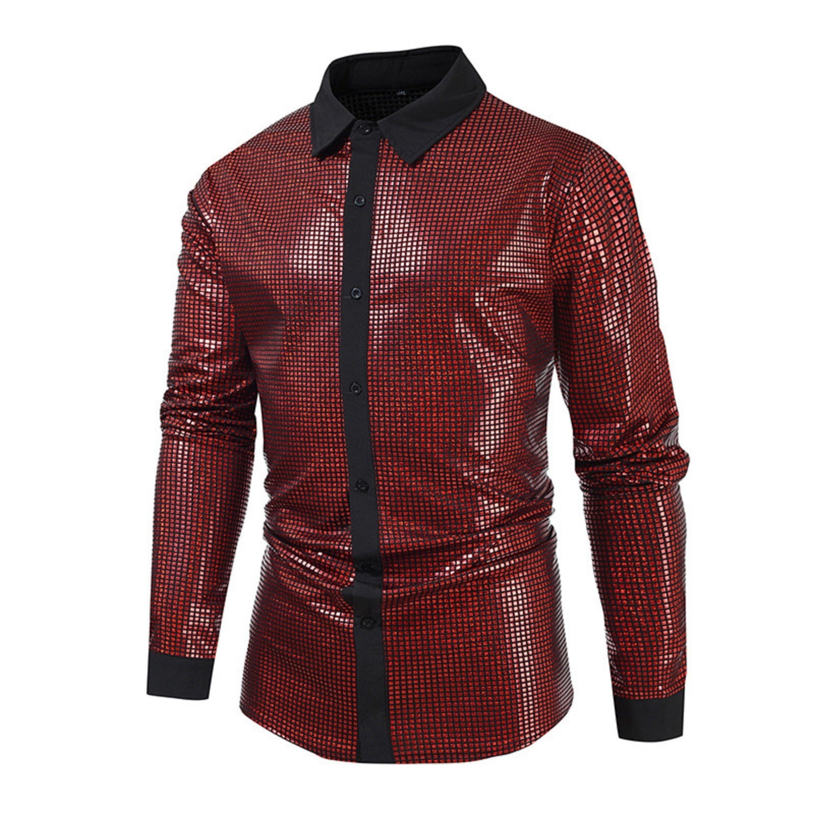 Dianli Men's Disco Sequin Shirt Long Sleeve Shiny Collar Performance ...