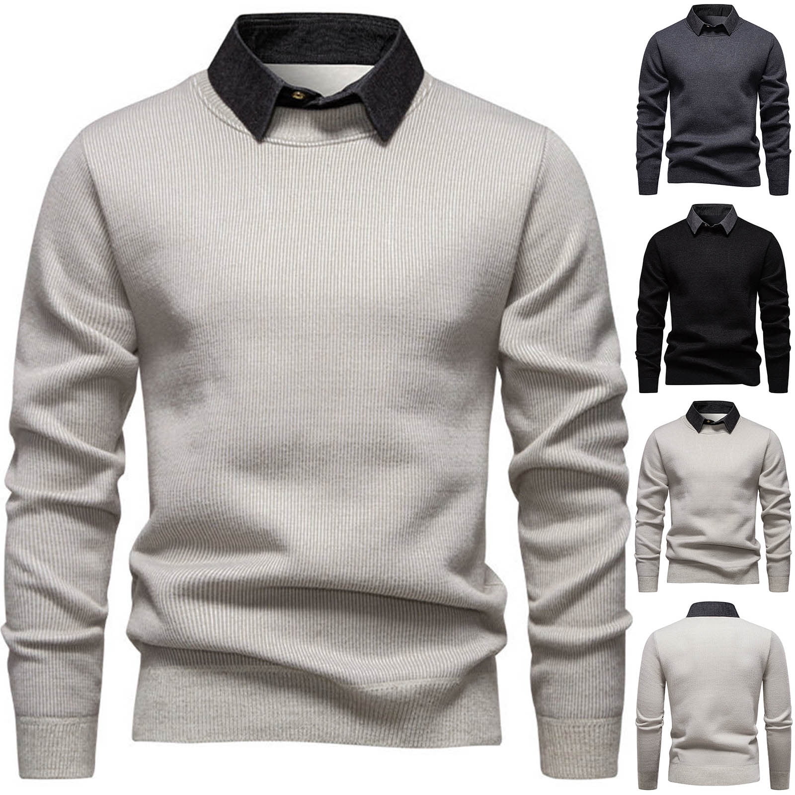 Dianli Men's Fleece-Lined Long Sleeve Sweater Casual Pullover Warm Knit ...