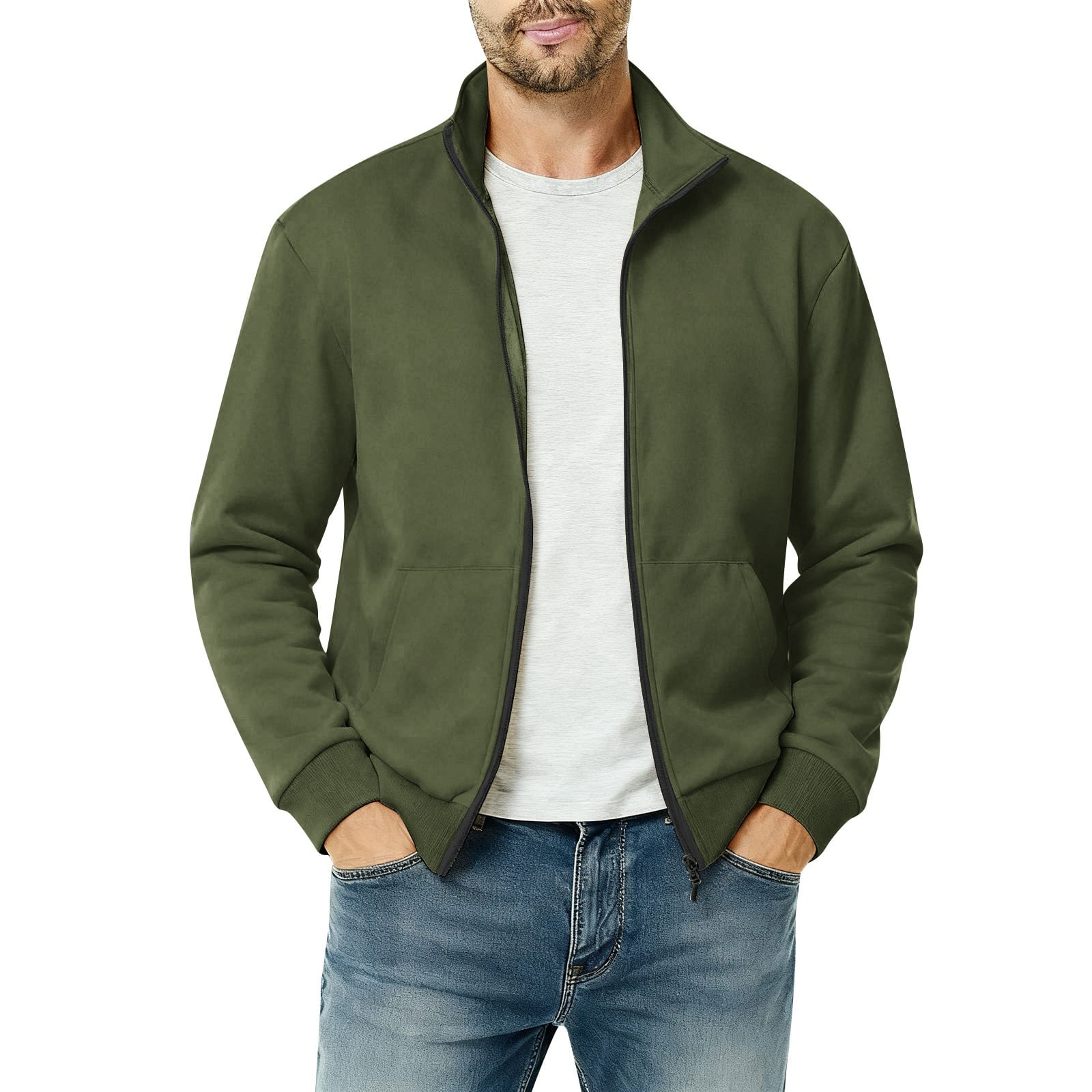 Dianli Men's Jacket Full-Zip Mock Neck Lightweight Sweatshirt With ...