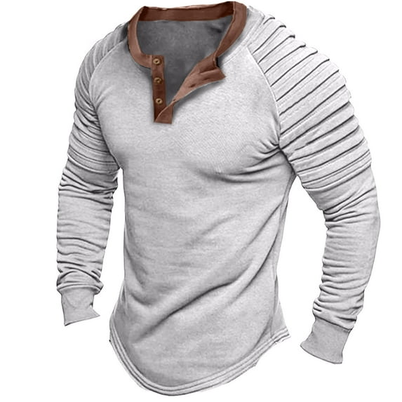 Dianli Men's Long Sleeve Polyester Casual T-Shirt Round Neck Button Detail Blouse Shirt for ...