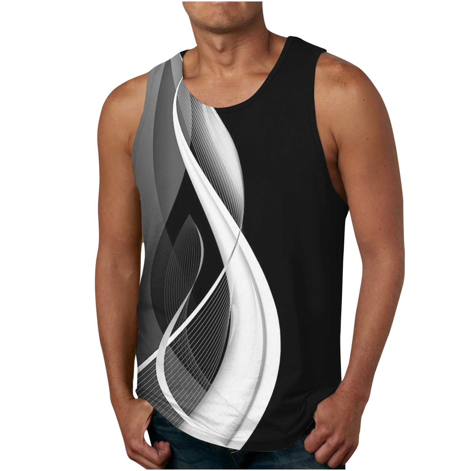 Dianli Men's Originals Stretch Cotton Pack Gym Yoga Crew Neck Bohemian Loose Fit Sleeveless ...